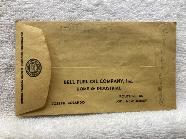 1930S 1940S 1950S Lodi Trust Company Bell Fuel Oil Envelope New Jersey ...