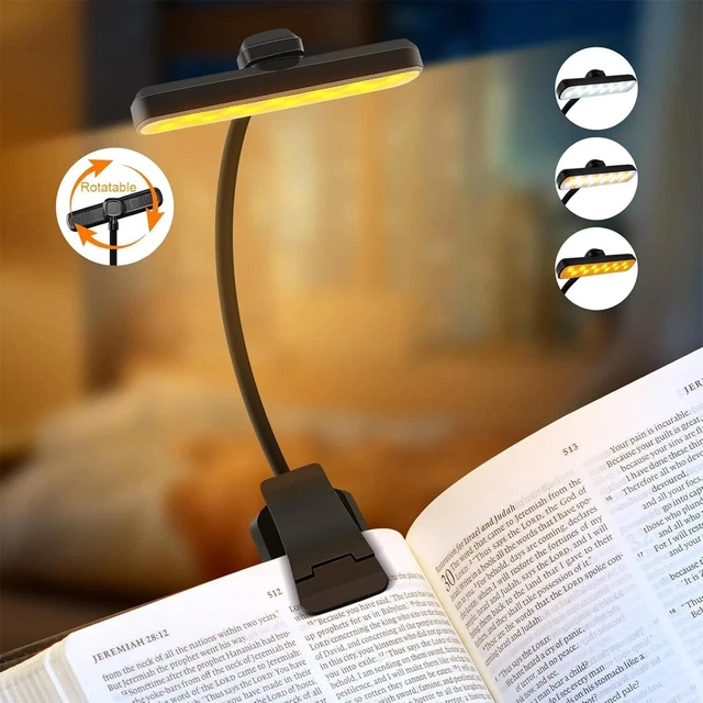 LED READING LIGHT，THREE Adjustable Color Temperatures，USB Clip on Book ...