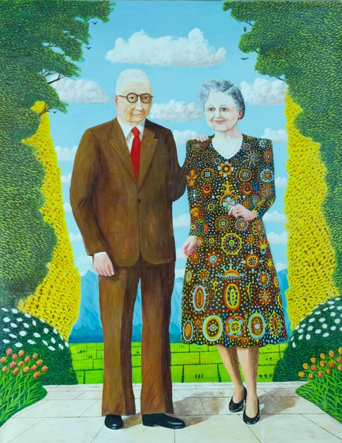 TABLEAU ANCIEN NAIF DANIEL FERRARA couple dans un paysage jardin ...