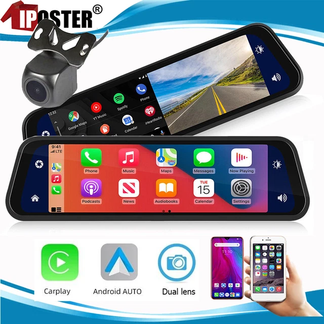 1080P 9& DASH Cam Rear view Mirror Monitor Wireless Carplay Android ...