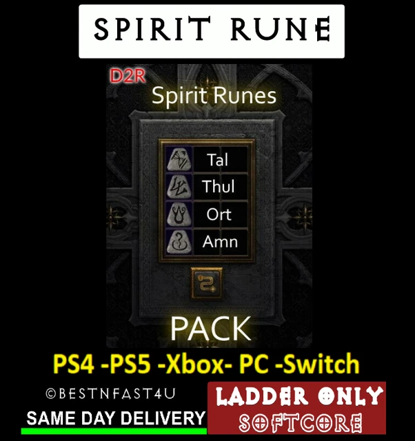 LADDER S2 - Spirit Rune 1X Pack PC-XBOX-PS4-PS5-SWITCH Diablo 2 Res D2R ...