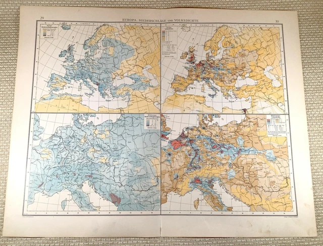 1906 ANTIQUE MAP of Europe Population Density Chart Old LARGE GERMAN ...