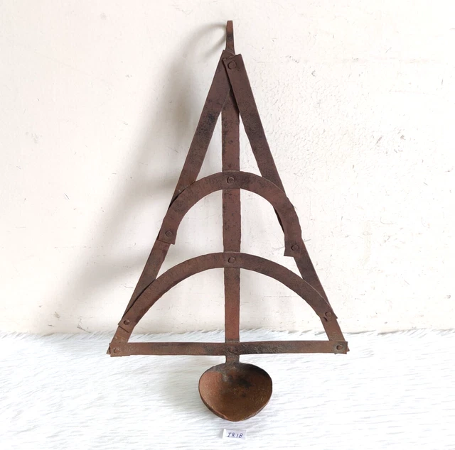19C ANTIQUE IRON Handmade Single Wick Oil Lamp Hanging Deepak ...