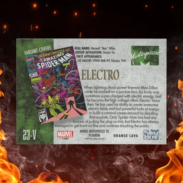 SKYBOX MARVEL MASTERPIECES '92 Electro Comic Covers Orange /25 #23-V ...
