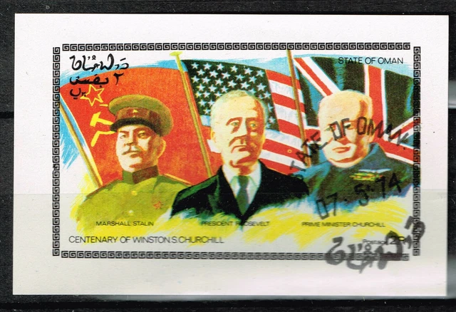 OMAN WW2 FAMOUS Leaders Flags Joseph Stalin Souvenir Sheet 1974 A-3 EUR ...