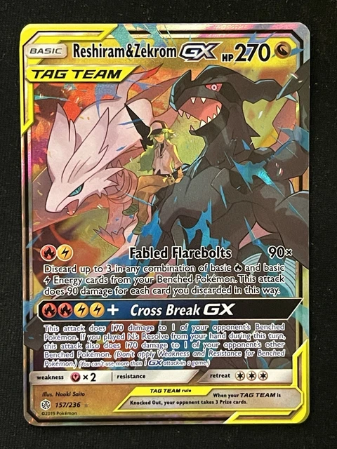 PokÉmon Tcg Reshiram And Zekrom Gx Ultra Rare Card 157 236 Cosmic Eclipse