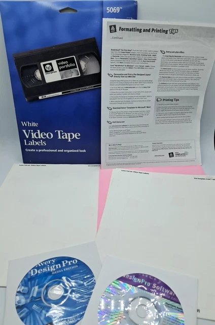 AVERY 5069 VIDEO Tape VHS Laser Injet Printable Sticker Labels Open Box ...