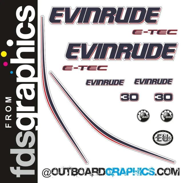 EVINRUDE 30HP ETEC / E-TEC outboard engine decals/sticker kit - white ...