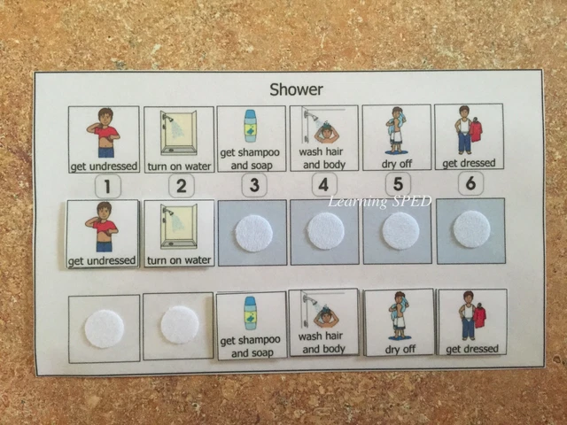 HYGIENE SHOWER SEQUENCE Chart Visual Aid pecs Special Needs Autism ADHD ...