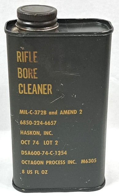 VINTAGE 1974 US military tin Rifle Bore Cleaner EMPTY, TIN ONLY 8 oz ...