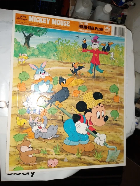 VINTAGE DISNEY'S MICKEY Mouse & Farm Friends Golden Frame Tray Puzzle ...