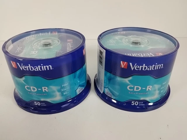 100 VERBATIM BLANK CD-R CD Datalife Extra Protection 700MB 52x 80Mins ...