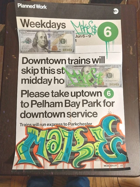 GRAFFITI ON MTA Subway sign map! Authentic NYC (6) Train sign. MAKE ...