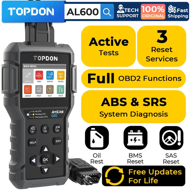 TOPDON AL600 ACTIVE Tester OBD2 Car ABS DTC Code Reader Scanner ...