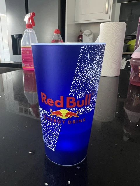 2 X RED Bull cups illuminated battery power light up drink plastic bar ...