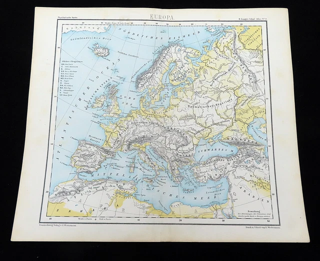 PHYSICAL MAP OF Europe Old European Geography Alps Alpine POLISH ...