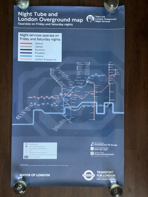 VINTAGE LONDON UNDERGROUND Poster - Night Tube Map July 2022 £26.71 ...