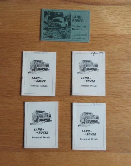 5 X ORIGINAL LAND ROVER TECHNICAL DETAILS BOOKLETS 1959/1962/1964/1972 ...