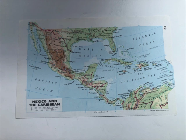 1994: PHYSICAL MAP Of Mexico & The Caribbean Print #30 £4.95 - PicClick UK
