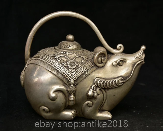 6.4& MARKED CHINESE Silver Dynasty Animal Coin mouse Wealth Statue ...