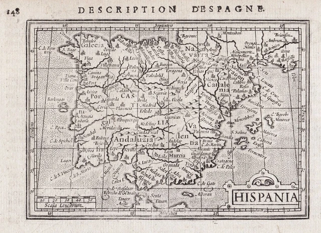 ESPAÑA SPAIN SPAGNA Portogallo Mapa Grabado Mappa Bertius Hondius 1618 ...