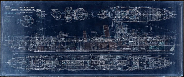 HMS WILD SWAN Blueprint Plan Drawings Archive 1920's W class destroyer ...