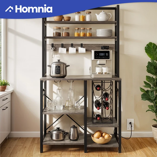 6 TIER RUSTIC Bakers Rack With Power Outlet Sturdy Kitchen Shelves ...