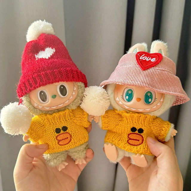 15/17CM LABUBU* THE Monsters Plush Doll Yellow Duck Sweater+Red Hat Set ...