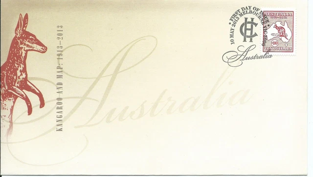 2013 KANGAROO & Map Issue $10 Stamp on FDC FDI 10 May Melbourne Vic ...