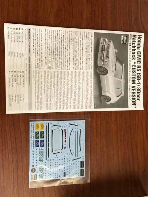 HASEGAWA HONDA CIVIC RS SB-1 Modellbausatz im Maßstab 1:24 unbenutzt ...