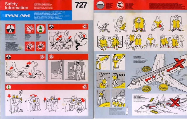 SAFETY CARD Airlines PAN AM Boeing B 727 EUR 14,99 - PicClick DE
