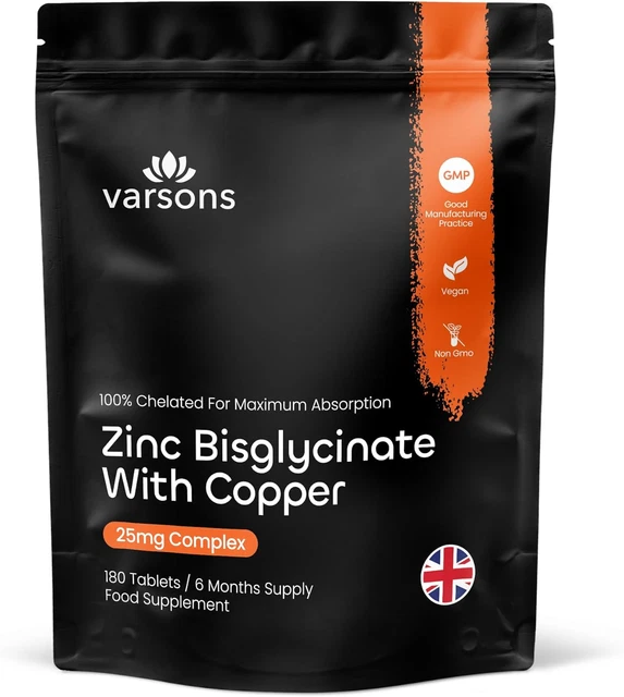 ZINC BISGLYCINATE 25MG with Copper - Chelated High Absorption Zinc ...