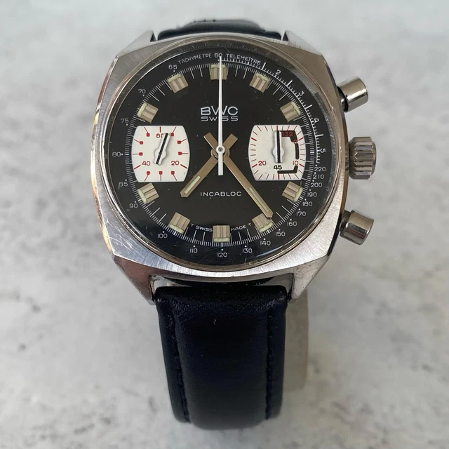 VINTAGE BWC CHRONOGRAPH Black Dial Manual Wind Valjoux 7733 Watch £895. ...