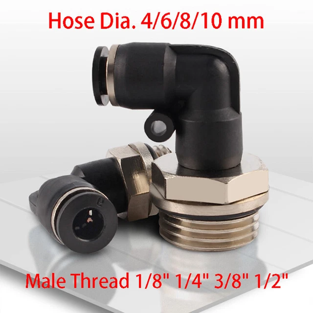 PNEUMATIC ELBOW FITTING Male Thread Push-in Fit Air Hose Tube Quick ...