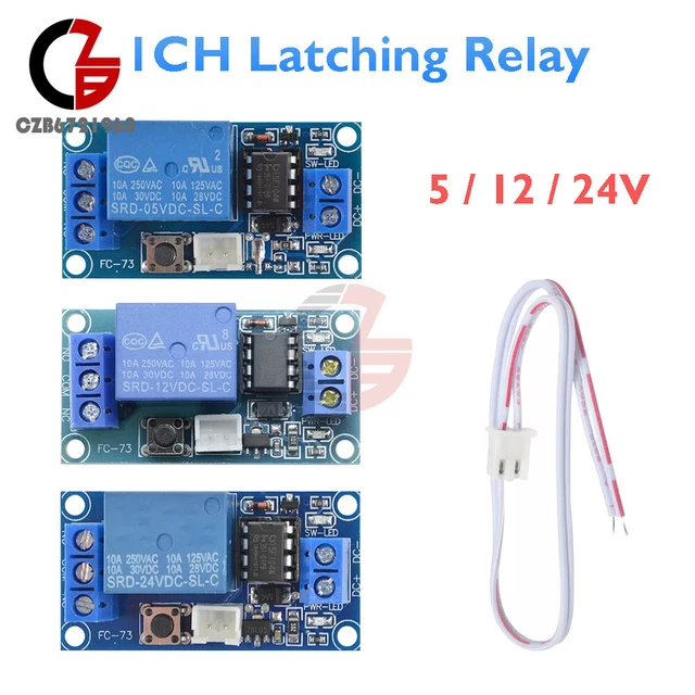 5V 12V 24V DC 1-Channel Latching Relay Module w/ Touch Bistable Switch ...