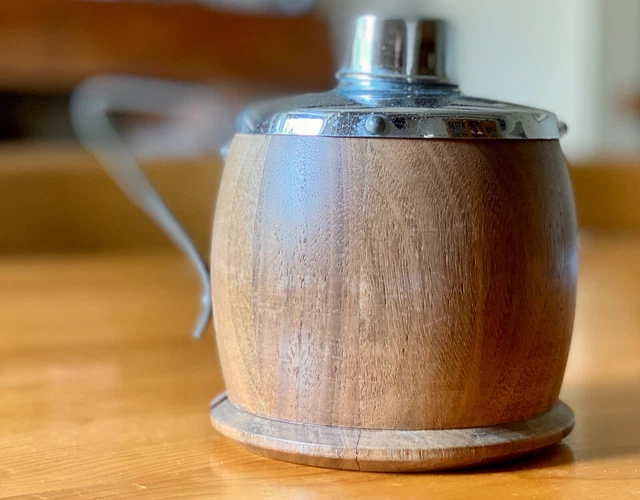 VINTAGE TEA CADDY Wooden Barrel-Shaped With Liner And Chrome Top £7.58 ...