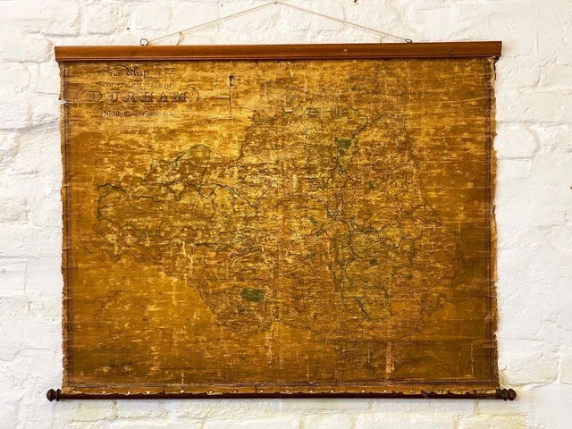 ANTIQUE 1840 WALL map durham J&C Walker. Victorian Wall Chart Picture ...