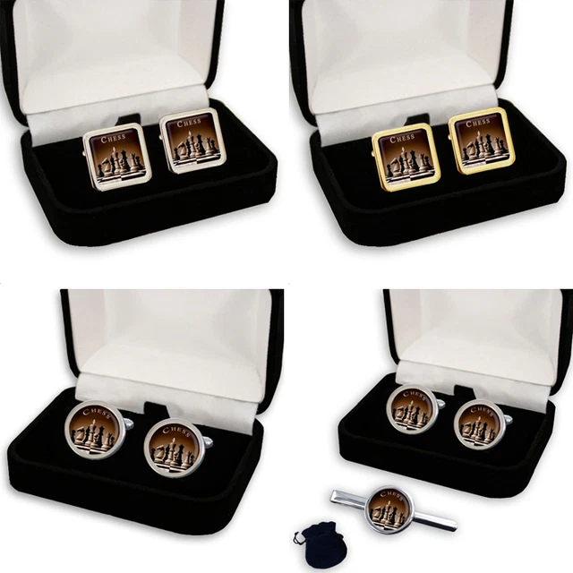 CHESS CHESSBOARD GAME Men’s Cufflinks / Tie Slide Set Gift Engraving £ ...