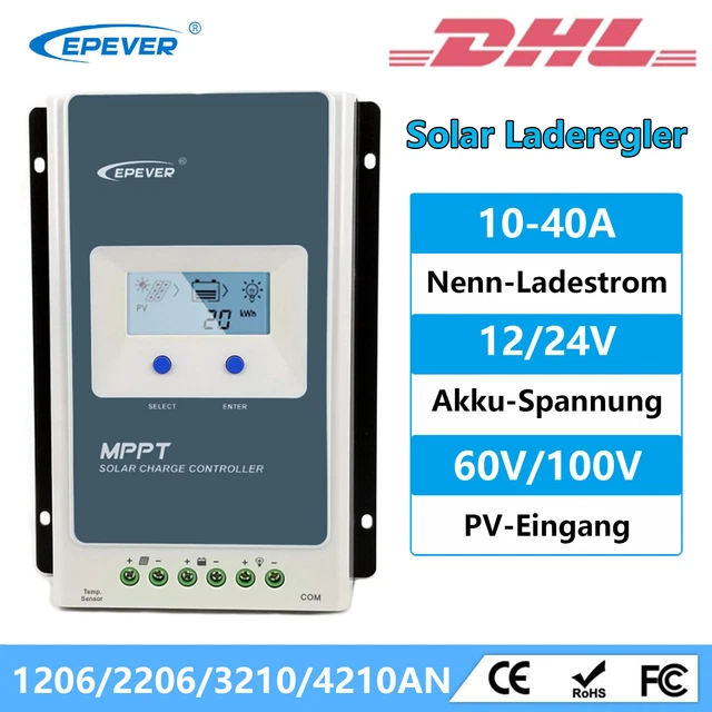 EPEVER MPPT SOLARLADEREGLER 12V/24V Tracer-AN Solarregler 40A/30A/20A/10A 100V EUR 99,99 ...