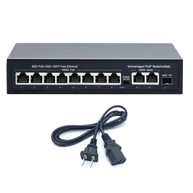 NEW 10 PORT Gigabit PoE Switch+2-Uplink PoE Port 1000Mbps Networks ...