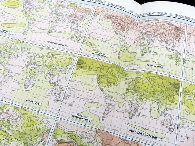 ANTIQUE MAP OF the World Climate Pressure Temperature Weather ...