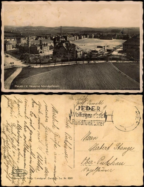 PLAUEN (VOGTLAND) PANORAMA Blick auf die Kaserne Neundorferstr. 1940 ...