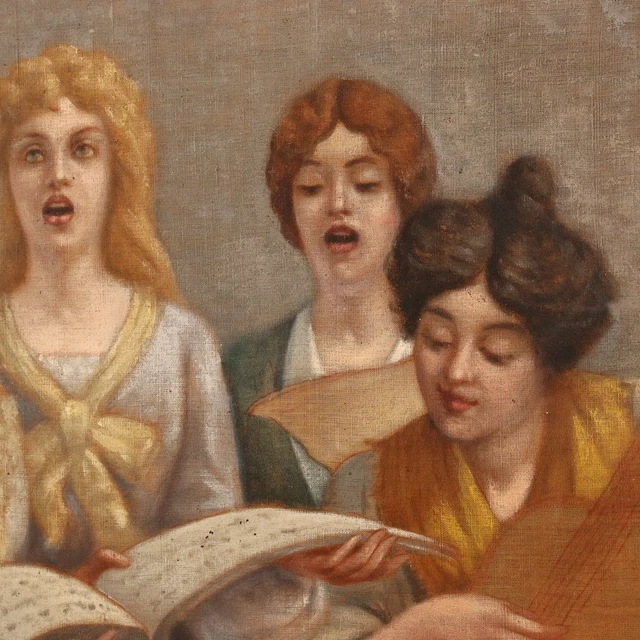 TABLEAU ANCIEN '900 Scène de Concert Peinture Detrempe sur Toile EUR ...