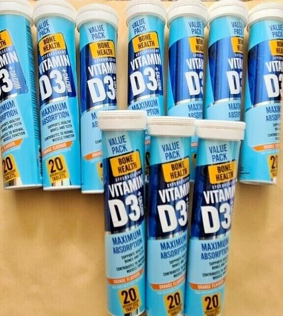 10 PACKS / 200 Tablets, Effervescent Vitamin D3 + Calcium for Bone ...