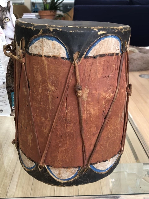 RARE OLD POLYCHROME LARGE PUEBLO HOPI NATIVE AMERICAN DRUM CIRCA 1900’s ...