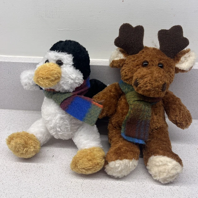TESCO CHILLY & Co Christmas Moose & Penguin WEARING SCARF SOFT TOY 7” £ ...