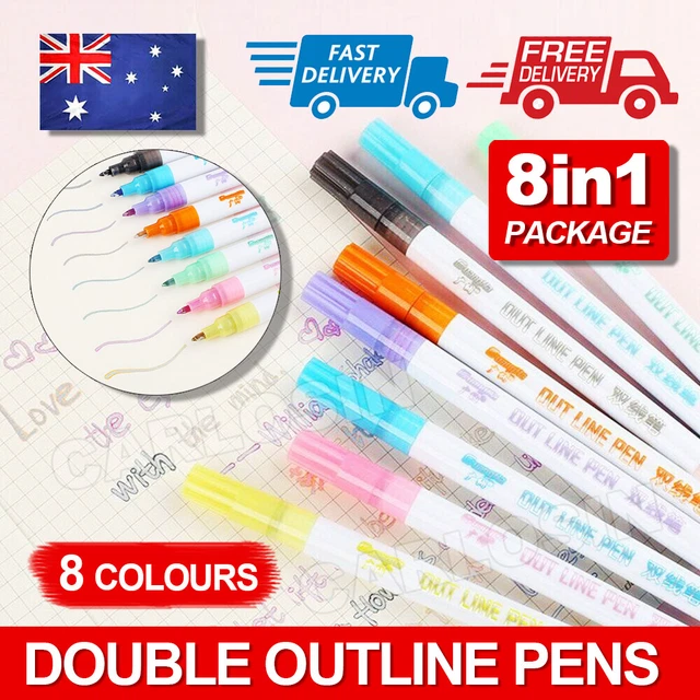 GIFT CARD WRITING & Drawing Double Line Outline Pen Two-line Color Pen ...