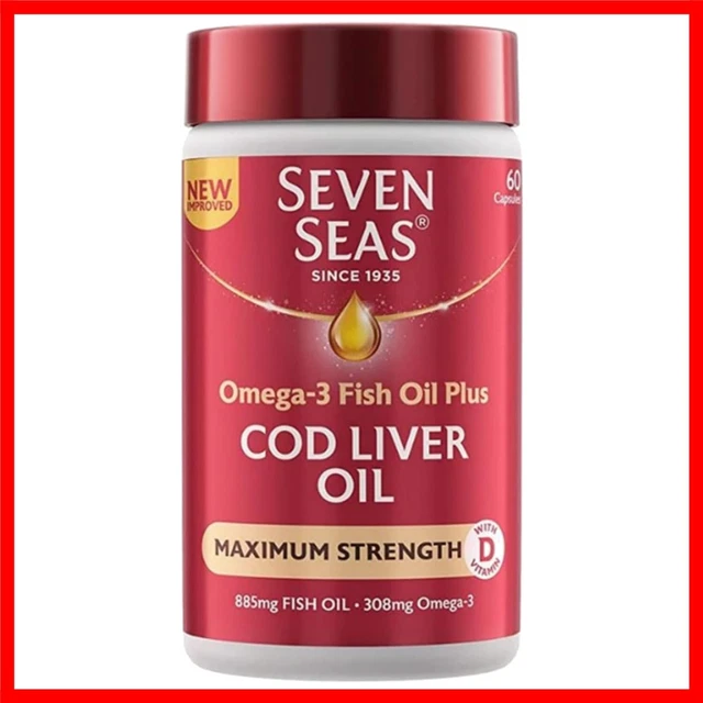 MAXIMUM STRENGTH COD Liver Oil Capsules 60 Count - Omega-3 Health ...
