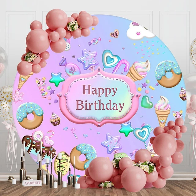 APERTUREE ROUND PINK Blue Candyland Happy Birthday Backdrop $37.79 ...