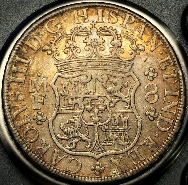 8 REALES 1770 MF VTRAQUE VNUM Carlos III New Spain Mexico silver toning ...